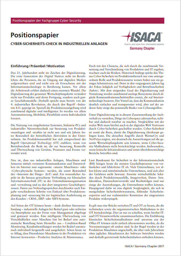 Cyber-Sicherheits-Check in industriellen Anlagen – ISACA Germany Chapter e. V.
